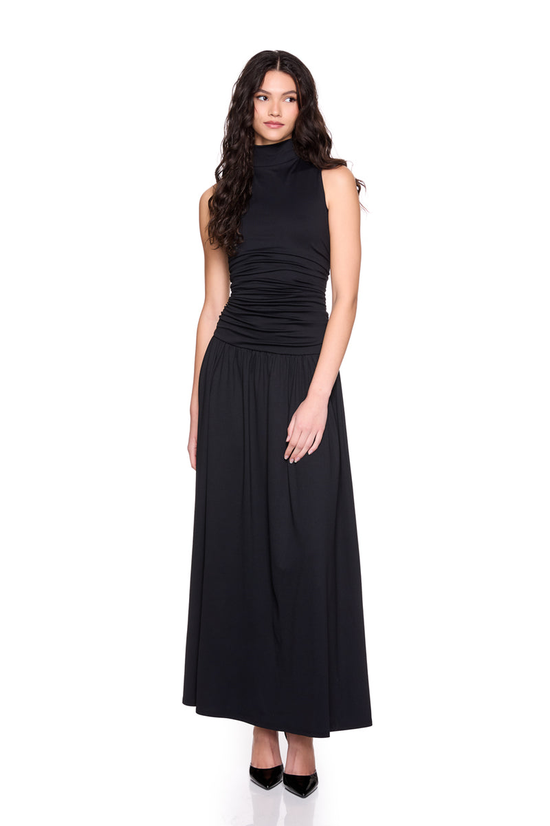 mock neck drop waist gathered dress – Susana Monaco‎